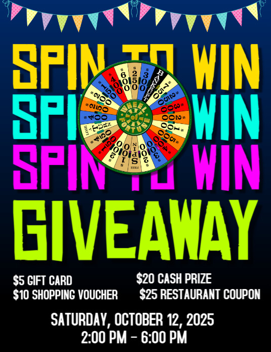 Plantilla de Black Maximalist Spin To Win Giveaway Flyer Flyer (us ...