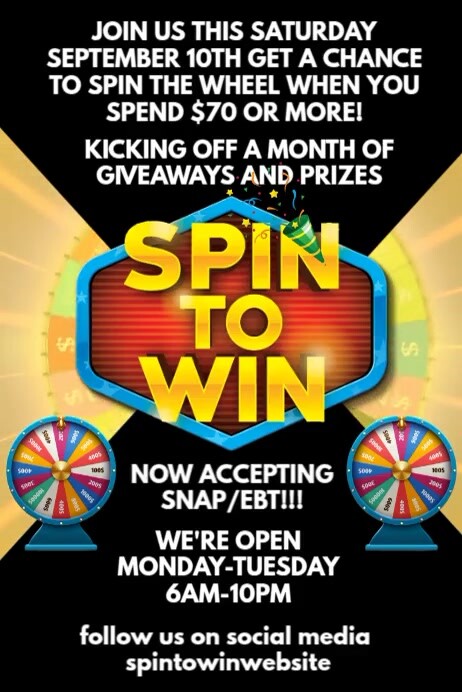 Black Maximalist Spin To Win Poster Template | PosterMyWall