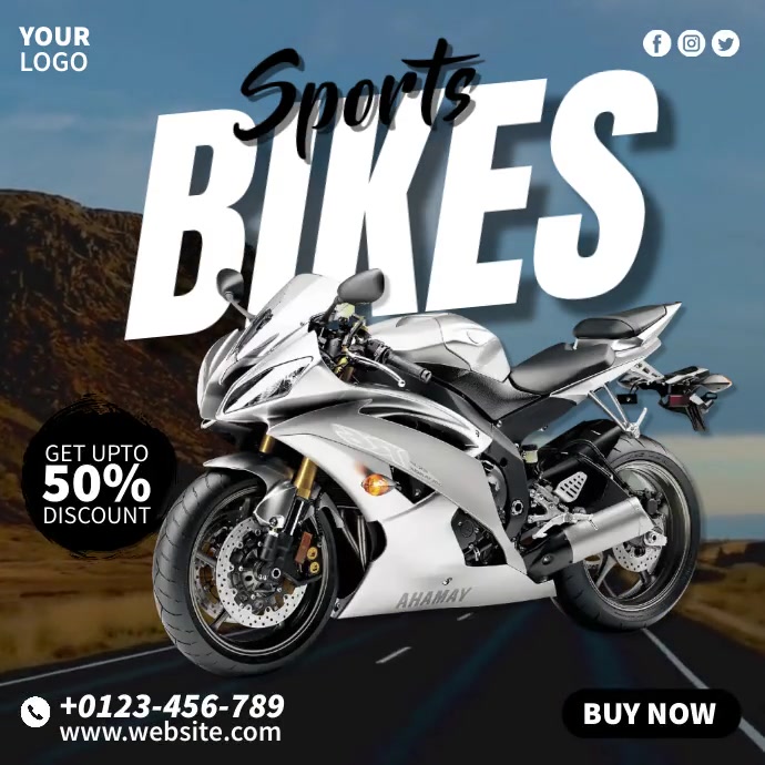 Black Maximalist Sports Bikes Instagram Post Template | PosterMyWall