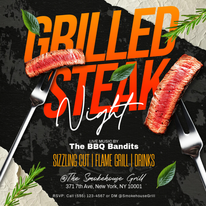 Black Maximalist Steak Instagram Post Template | PosterMyWall