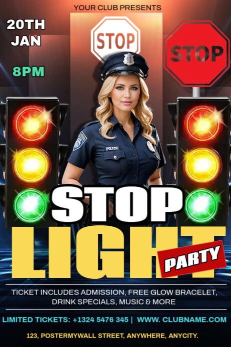Black Maximalist Stop Light Party Poster Template | PosterMyWall