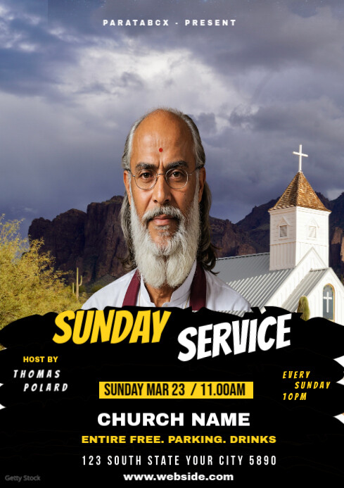 Black Maximalist Sunday Church Sarvic A4 Template | PosterMyWall
