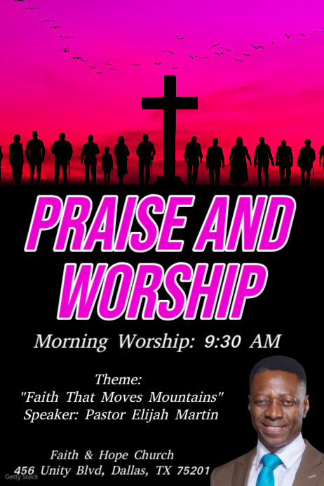 Plantilla de Black Maximalist Sunday Church Worship Flyer Poster | PosterMyWall