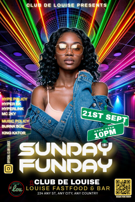 Black Maximalist Sunday Club Party Flyer Poster Template | PosterMyWall