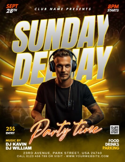 Black Maximalist Sunday Deejay Party Flyer (us Letter) Template ...