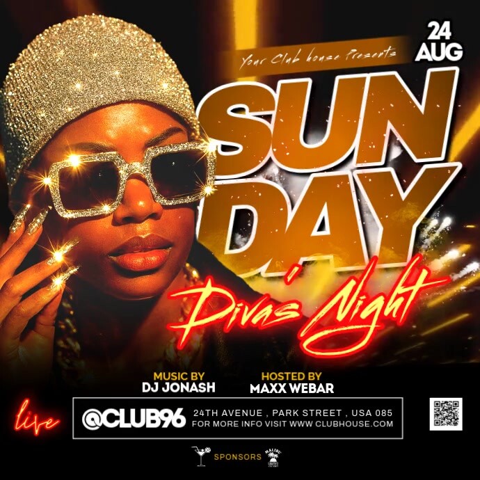 Copy of Black Maximalist Sunday Diva's Night Party Video Ads Flyer ...