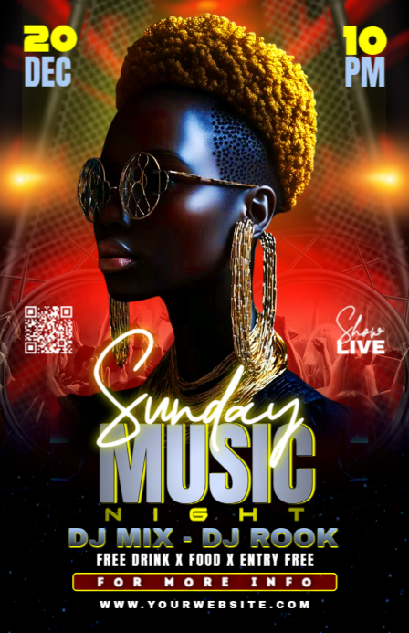 Black Maximalist Sunday Music Night Tabloid Template | PosterMyWall