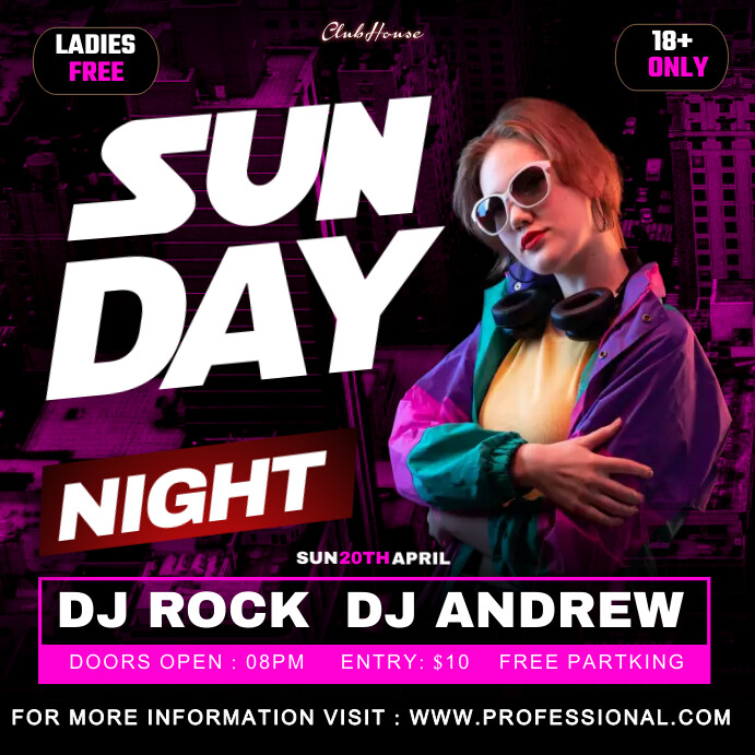 Black Maximalist Sunday Night Party Ads Insta Template | PosterMyWall