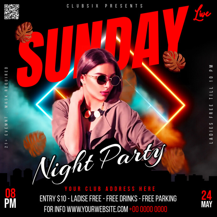 Black Maximalist Sunday Night Party Instagram Post Template | PosterMyWall