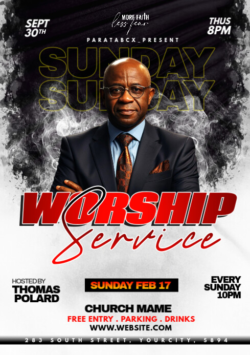 Black Maximalist Sunday Worship Service Flyer A3 Template | PosterMyWall