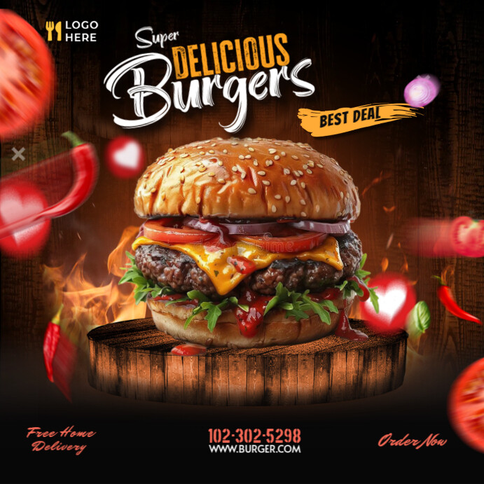 Black Maximalist Super Delicious Burger Instagram Post Template ...