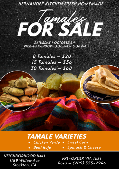 Black Maximalist Tamales For Sale Flyer A4 Template | PosterMyWall