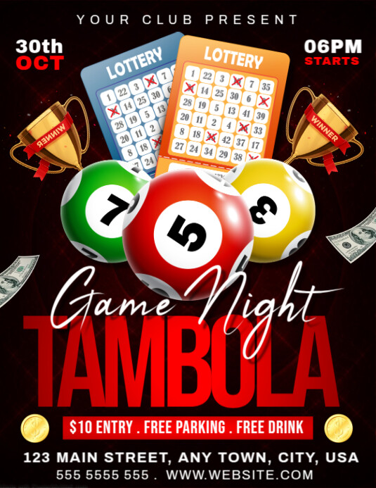 Plantilla de Black Maximalist Tambola Game Night Flyer (us Letter ...