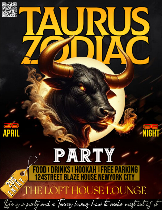 Kopie van Black Maximalist Taurus Zodiac Party Flyer (us Letter ...