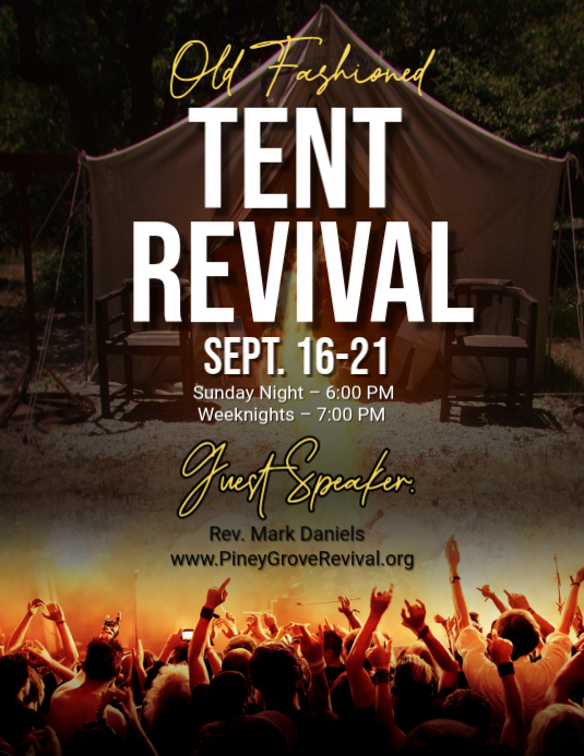 Black maximalist tent revival event flyer Template | PosterMyWall