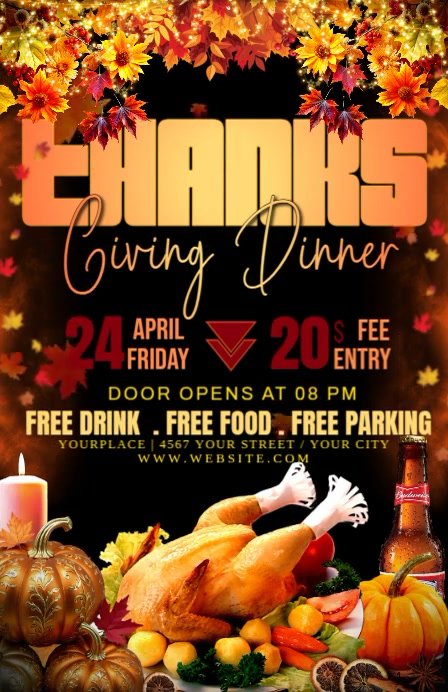 Black Maximalist Thanks Giving Dinner Half Page Wide Template ...