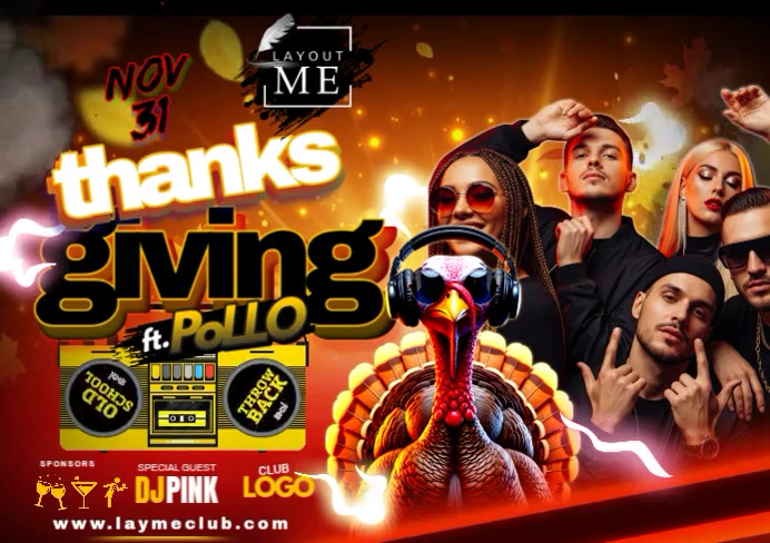 Modèle Black Maximalist Thanksgiving Dinner Celebration A4 | PosterMyWall
