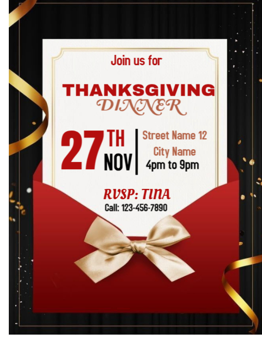 Black Maximalist Thanksgiving Dinner Envelope Invitation Card Flyer (us ...
