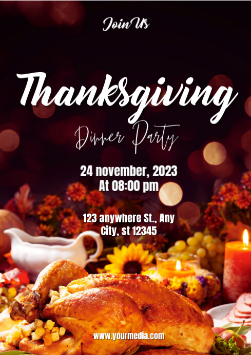 Plantilla de Black Maximalist Thanksgiving Dinner Party A4 | PosterMyWall