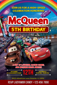 Cars Lightning Mcqueen BIrthday Invitation A4 Template | PosterMyWall