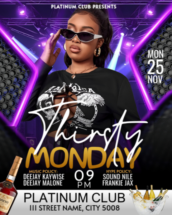 Black Maximalist Thirsty Monday Night Party Ads Instagram Portrait ...