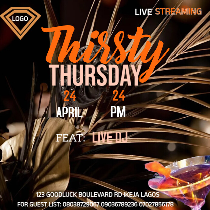 Plantilla de Black Maximalist Thirsty Thursday Party Invitation Instagram Post | PosterMyWall