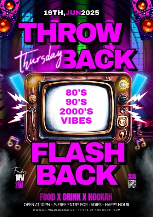 Black Maximalist Throwback Party A4 Template | PosterMyWall