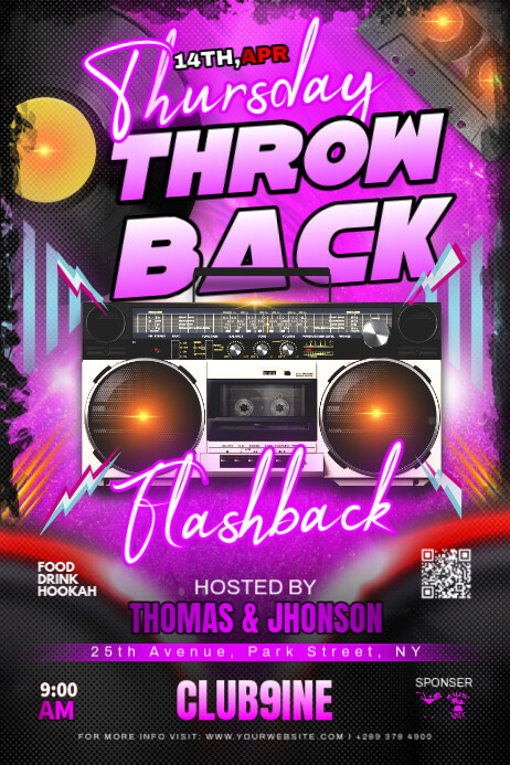 Black Maximalist Throwback Party Poster Template | PosterMyWall