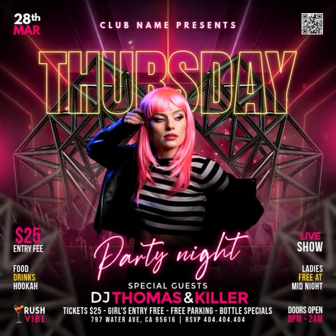 Black Maximalist Thursday Club Party Instagram Post Template | PosterMyWall