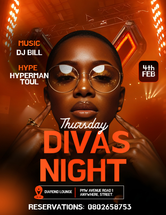 Plantilla de Black Maximalist Thursday Divas Night Flyer (us Letter ...