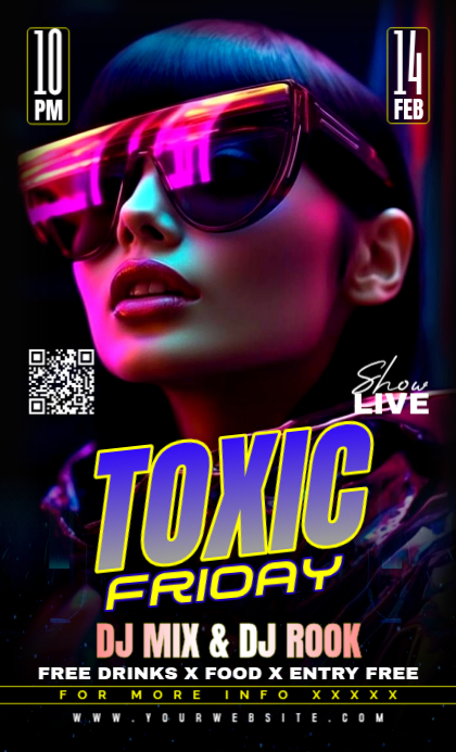 Plantilla de Black Maximalist Toxic Friday Night Party Flyer Us Legal ...