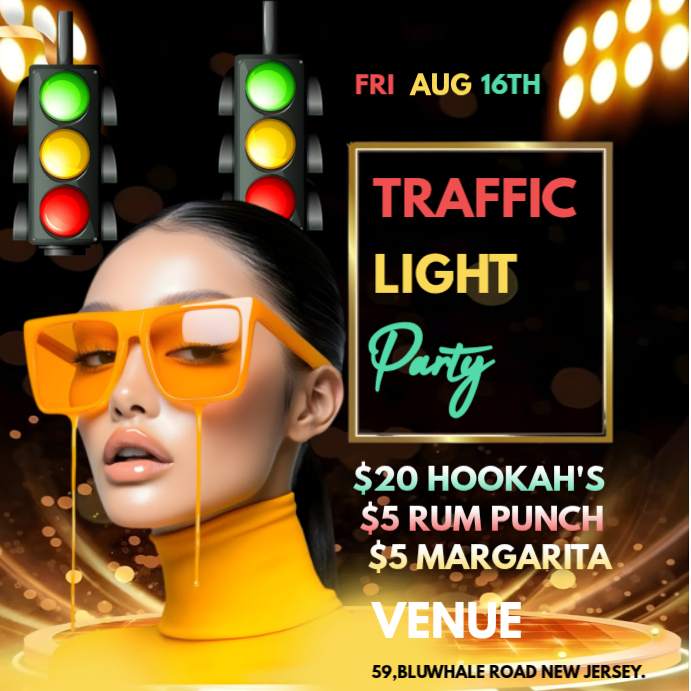 Black Maximalist Traffic Light Night Party Flyer Template For Nightclub ...