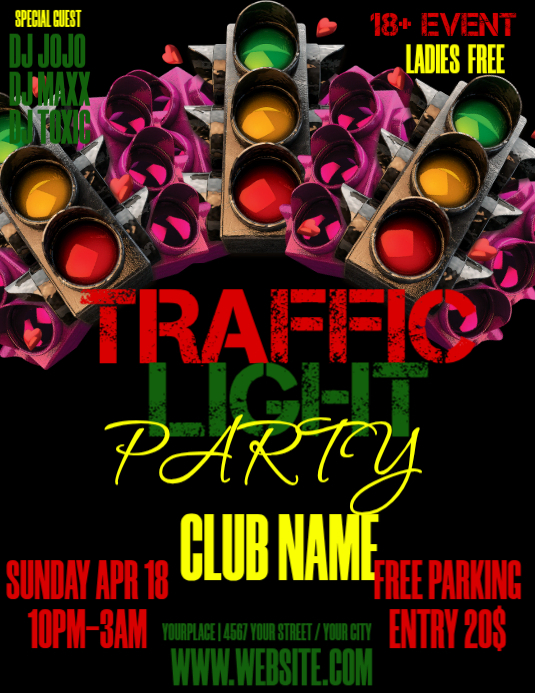 Black Maximalist Traffic Light Party Poster Flyer Template | PosterMyWall