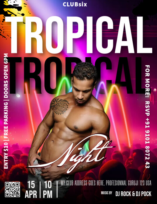 Black Maximalist Tropical Night Party Flyer (us Letter) Template | PosterMyWall