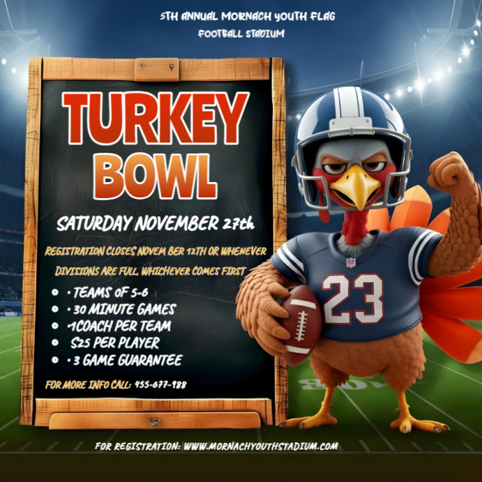 Black Maximalist Turkey Bowl Flyer Instagram Post Template | PosterMyWall