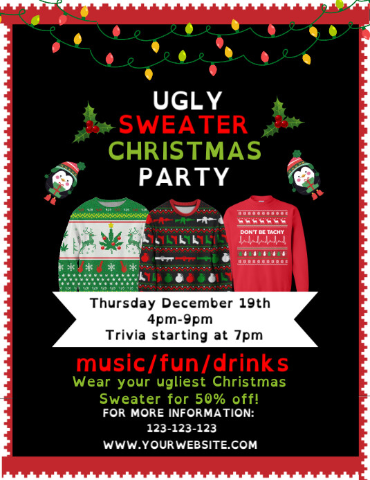Black Maximalist Ugly Sweater Christmas Flyer (us Letter) Template ...