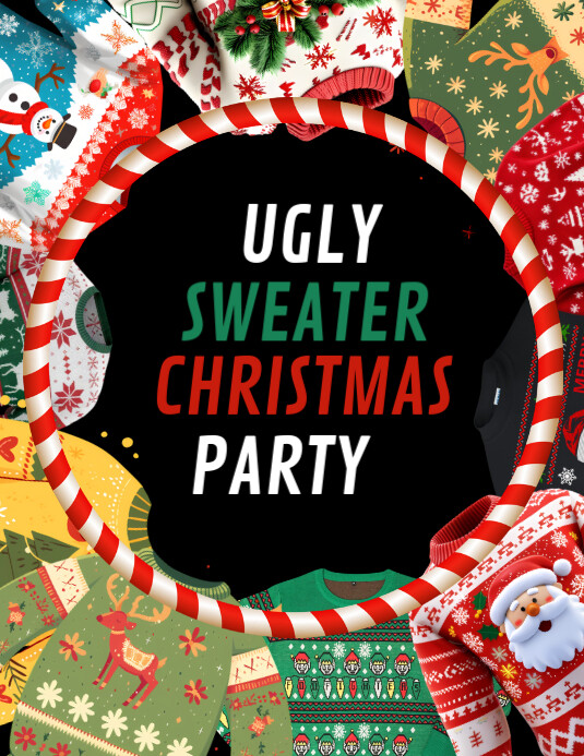 Black Maximalist Ugly Sweater Christmas Party Flyer (us Letter ...