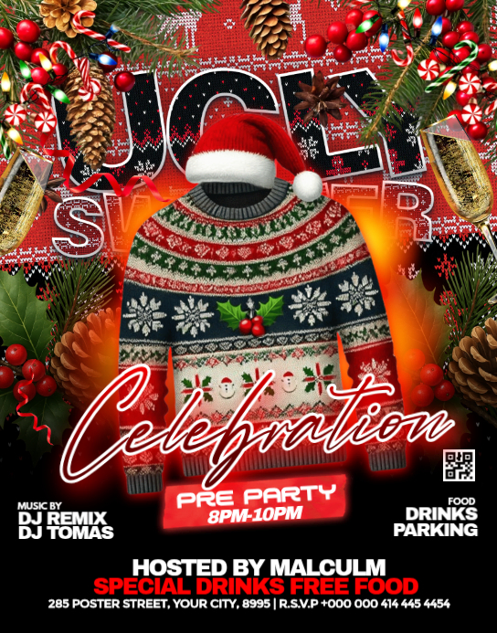 Black Maximalist Ugly Sweater Christmas Party Flyer For Winter Pre ...