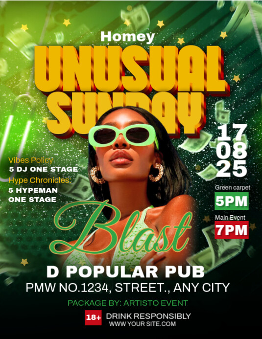 Black Maximalist Unusual Sunday Blast Flyer (us Letter) Template ...