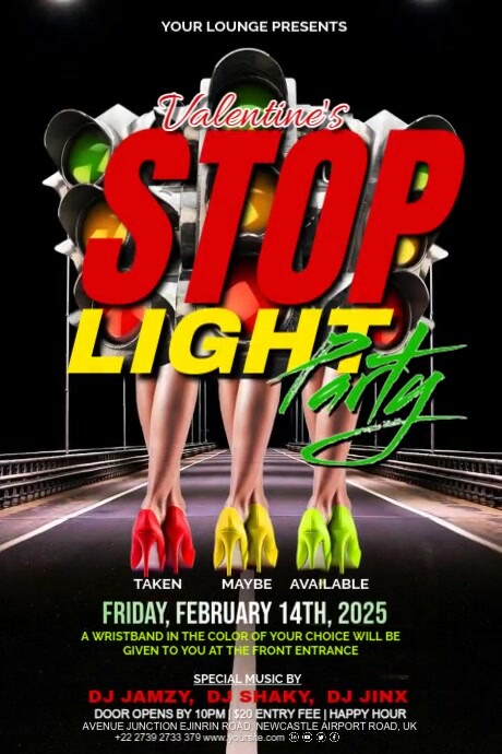 Black Maximalist Valentine's Stop Light Party Poster Template ...