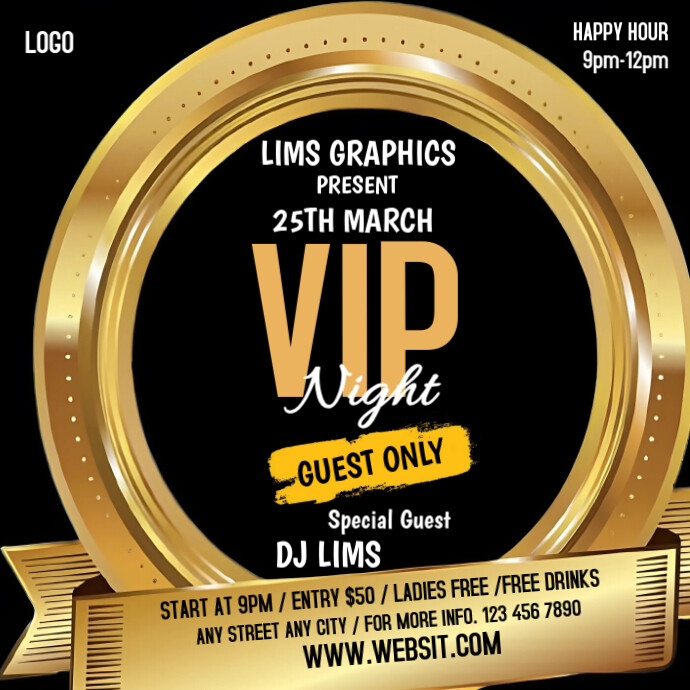 Black Maximalist Vip Night Party Logo Template | PosterMyWall