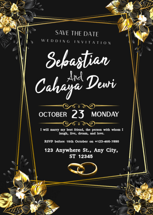 Black Maximalist Wedding Invitation A6 Template | PosterMyWall