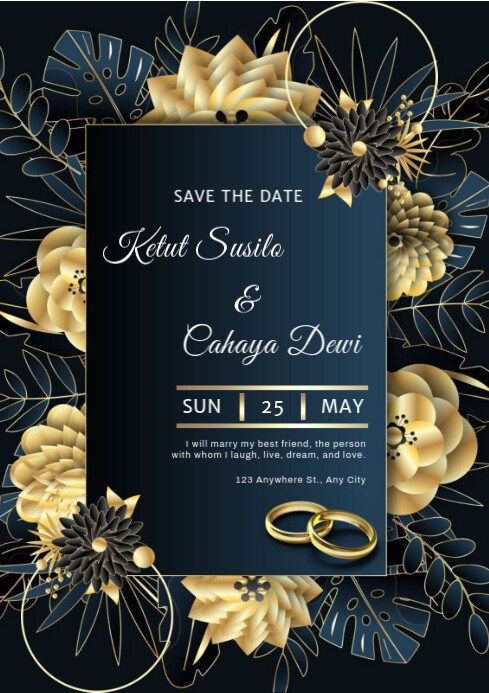 Black Maximalist Wedding Invitation Card A4 Flyer Design Template ...