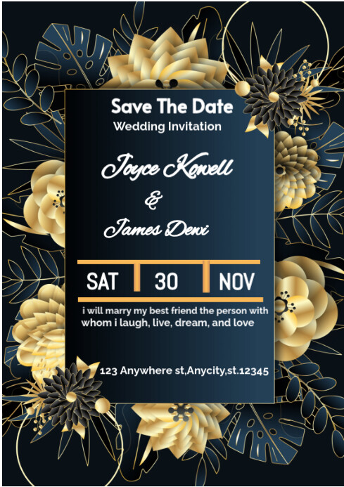 Black Maximalist Wedding Invitation Card A4 Template | PosterMyWall