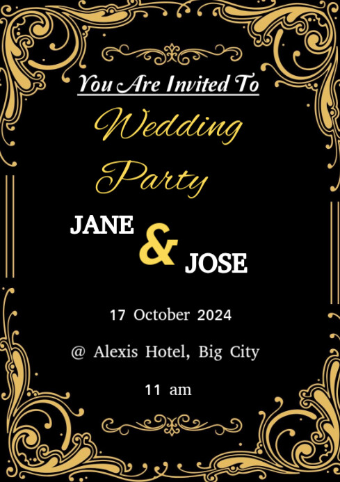 Copy of Black Maximalist Wedding Invitations A4 | PosterMyWall