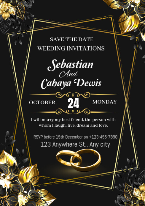 Black Maximalist Wedding Invitations Online Design Flyer/ Templates A4 ...