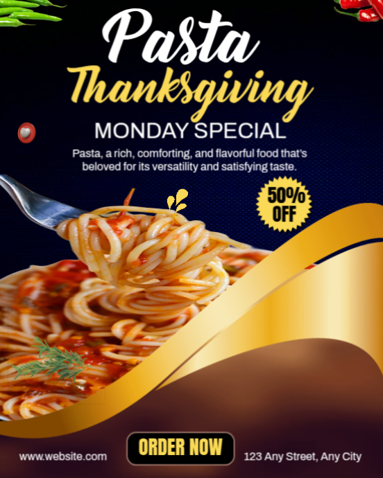 Black Maximalist white pasta thanksgiving Template | PosterMyWall