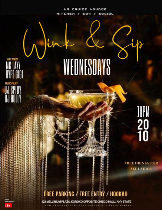 Black Maximalist Wink And Sip Flyer (us Letter) Template | PosterMyWall