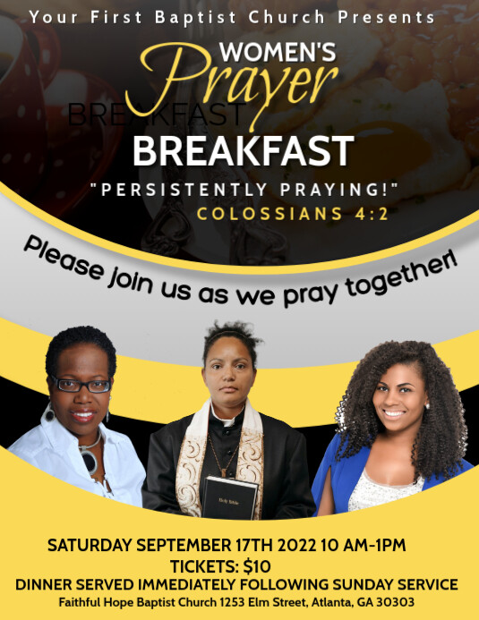 Black Maximalist Women's Prayer Breakfast Flyer (us Letter) Template ...