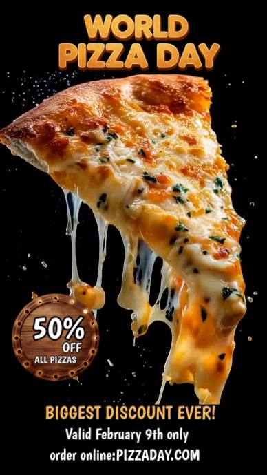 Black Maximalist World Pizza Day Instagram Reel Template | PosterMyWall